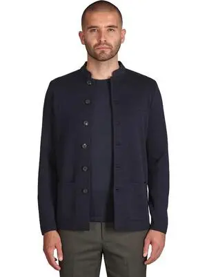 PAUL JAMES Merino Wool Knitted Nehru Jacket Navy