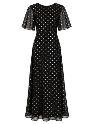 TRAFFIC PEOPLE Black / Gold Many Moons Black Gold Polka Dot Rene Maxi Dress - Black/gold