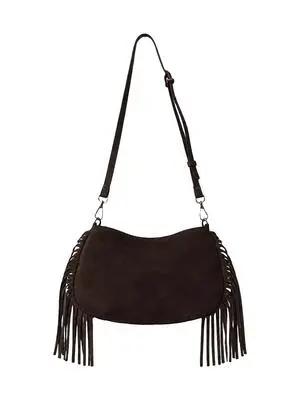 F3ROG BY RANA Suede Crossbody Mini Gordon Fringe Bag - Brown