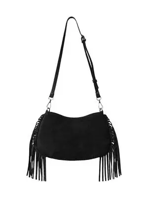 F3ROG BY RANA Suede Crossbody Mini Gordon Fringe Bag - Black