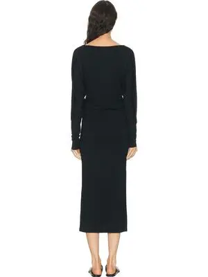 Eterne Long Sleeve Soft Jersey Midi Dress - Black