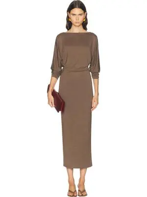 Eterne Long Sleeve Soft Jersey Midi Dress - Mushroom