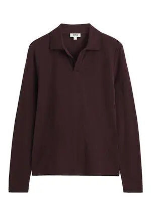 Cos Slim Wool-jersey Open-collar Polo Shirt - Red
