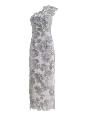 Monique Lhuillier One-shoulder Tea-length Dress - Silver