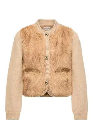 Moncler Alpaca & Wool Blend Padded Cardigan - Beige