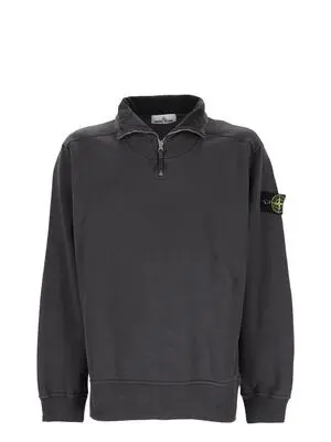 Stone Island Felpa Con Zip Corta E Patch Logo - Grey