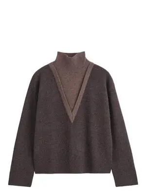 Cos Layered Mock-neck Merino Wool Sweater Brown