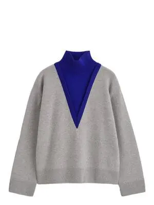 Cos Layered Mock-neck Merino Wool Sweater - Gray