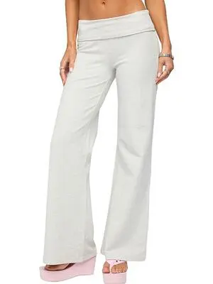EDIKTED Wknd Sequin Foldover Pants - Light-gray-melange