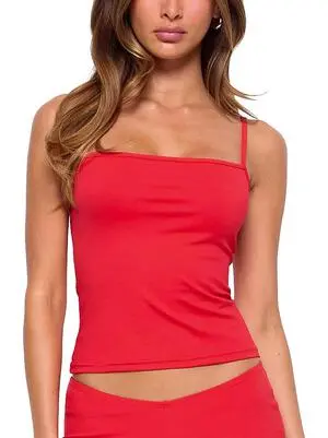 EDIKTED Anika Straight Neck Tank Top Red