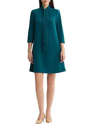 Ming Wang Stretch Deco Crepe Tie Neck Tent Dress - Deep Teal