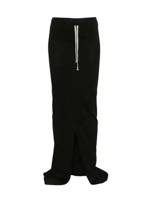 Rick Owens Long Skirt In Soft Edfu Fabric With Drawstring - Black