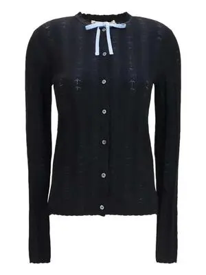 Marni Textured Knit Cardigan With Bow Detail - Black