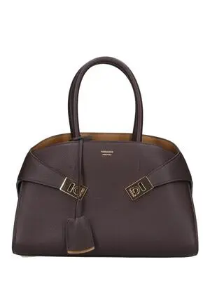 FERRAGAMO Italian Calf Leather Shoulder Bag - Brown