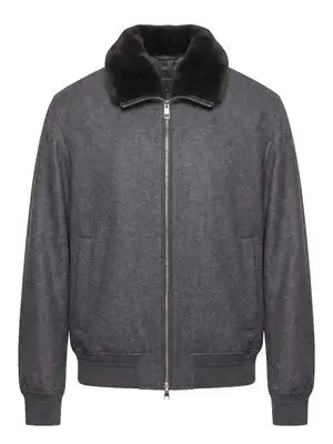 MONTECORE Montecore Men Faux-Fur Collar Bomber Jacket Gray