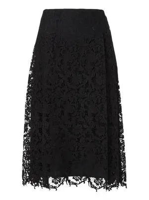 Fendi Flared Midi Skirt With Lace Embroidery In Cotton Blend - Black
