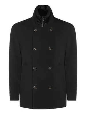 MONTECORE Double-breasted High-neck Coat - Black