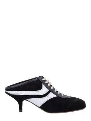 Dries Van Noten Leather Lace-up Kitten Heel Mule - Black White