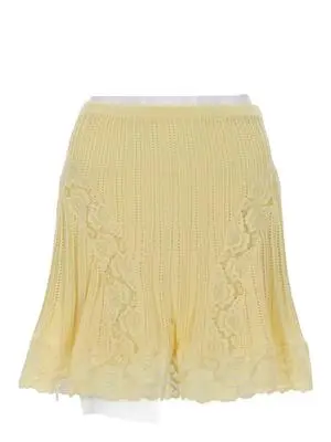 SELF-PORTRAIT Floral Lace Knit Mini Skirt - Yellow