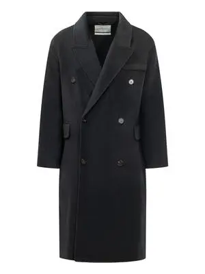 AMARANTO Overcoat With Draped Profile - Navy