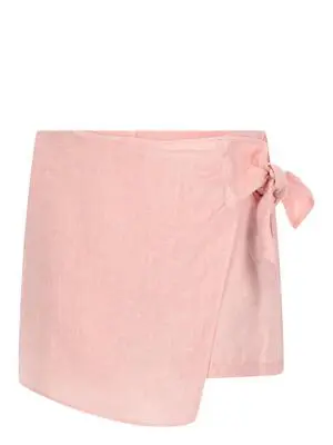 120% Lino Linen Wrap Mini Skirt - Pink
