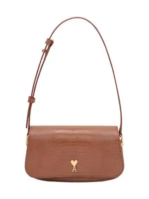 AMI Paris Leather Shoulder Handbag - Cognac