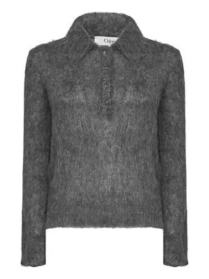 Chloé Chloé Alpaca-Blend Brushed Polo Shirt For Women Grey