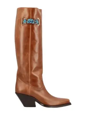Chloé Chloé Women's Azelan Leather Boots With Pointed Toe And 70 Mm Shaped Heel Brown