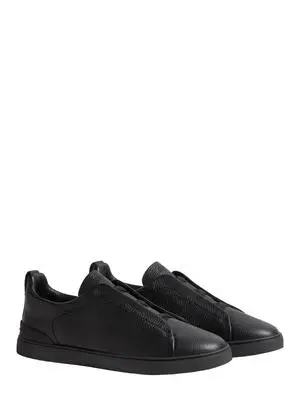 Zegna Triple Stitch™ Leather Slip-on Sneaker - Black