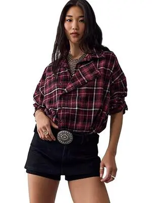 Free People We The Free Elisson Plaid Top Black Combo