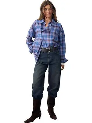 Free People We The Free Elisson Plaid Top - Blue Combo
