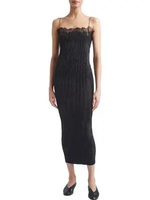 FFORME Lumie Pleated Lace Trim Dress - Black