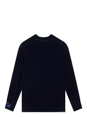 Giorgio Armani Blouse In Velvet With Stand-up Collar And Ribbons Blue