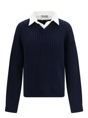 Balenciaga Cotton Sweater With Shirt Details Ale - Blue