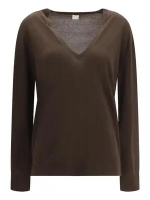 TOTEME V-neck Cahmere-blend Weater - Brown