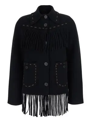 GUEST IN RESIDENCE Guest In Residence Women Black Cardigan With Fringed Hem And Contrasting Stitching In Wool And Cashmere For Women