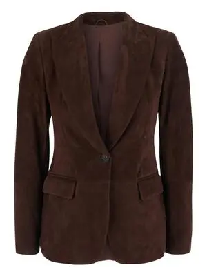 BRUNELLO CUCINELLI Brunello Cucinelli Women Brown Single-Breasted Jacket With Peak Revers In Suede For Women