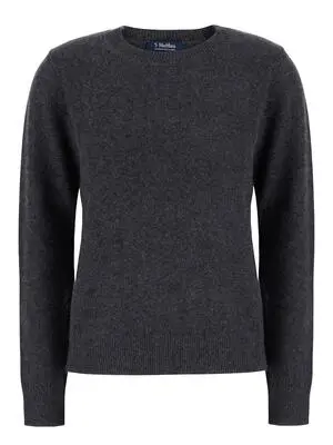 Max Mara 'S Maxmara Women 'Voliera' Grey Round-Neck Sweater With Ribbed Details In Wool Women Gray