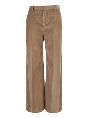 Brunello Cucinelli Brunello Cucinelli Women Brown Wide-Leg Trousers With Monile On The Belt Loop In Corduroy Women Cream