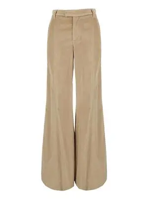 Brunello Cucinelli Beige High-waisted Pants With Monile On The Belt Loop And Wide Leg In Corduroy For - Multicolor