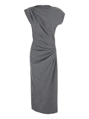 Isabel Marant Étoile Naerys' Grey Long Dress With Asymmetric Design And All-over Ruching In Fabric For - Gray