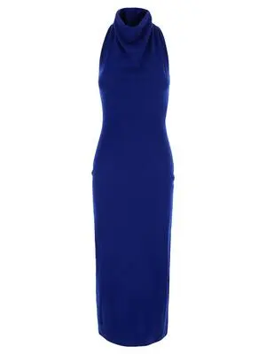 Givenchy Blue Sleeveless Long Dress With High Neck And Draped Details In Wool For - Multicolor
