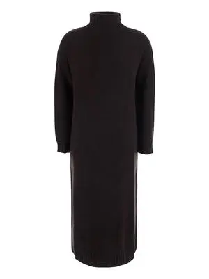 Max Mara Max Mara Women Dress Fragore With Round Neckline And Long Sleeves In Brown Tech Fabric For Women Multicolor