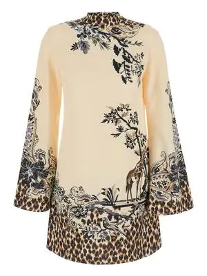 Etro High-neck Dress With Flared Long Sleeves And Print On The Front And Back In Cotton Blend For - Multicolor