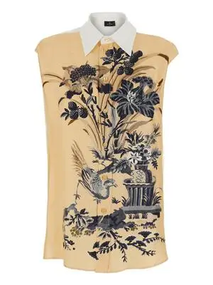 Etro Shirt With Classic Collar And Floral Print On The Front In Blend Cotton And Silk - Multicolor