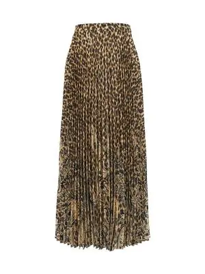 Etro Etro Women Brown High-Waisted Midi Skirt With All-Over Leopard Motif In Tech Fabric Women Multicolor