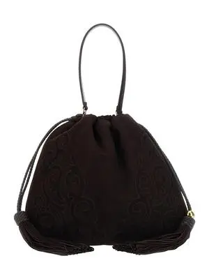 Etro Kalispera' Shoulder Bag With Drawstring Closure And Embroidery In Suede For - Black