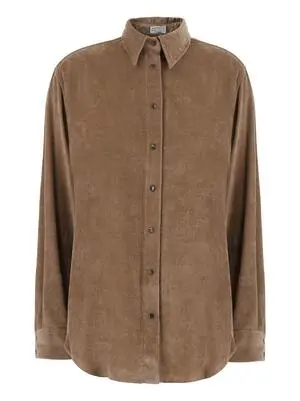 BRUNELLO CUCINELLI Brunello Cucinelli Women Beige Shirt With Classic Collar In Corduroy For Women