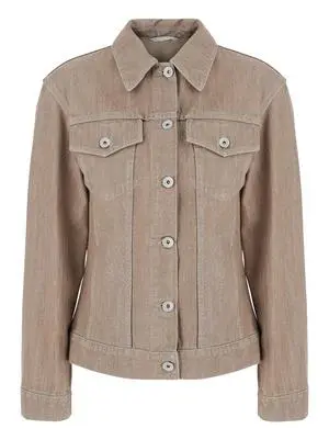 Brunello Cucinelli Beige Jacket With Classic Collar And Two Flap Pockets On The Front In Denim For - Multicolor