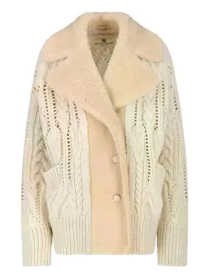 Ermanno Scervino Oversized Cable-knit Shearling-collar Cardigan - Neutrals